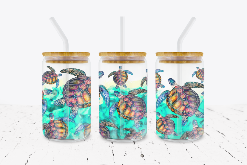 Sea Turtles - 16 oz Libbey Glass Can Wrap – Crafty Bucks