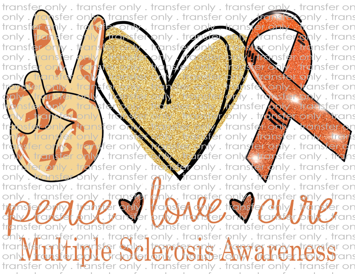 Peace Love Multiple Sclerosis MS Awareness - Waterslide, Sublimation T ...