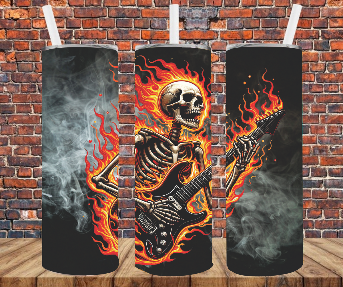Flaming Guitar Skeleton - Tumbler Wrap - Vinyl Transfer – Crafty Bucks